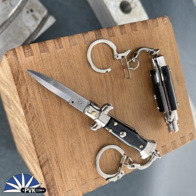 SKM 4" Italian Stiletto Automatic Keychain Bayonet Blade, Ebony Wood - PVK