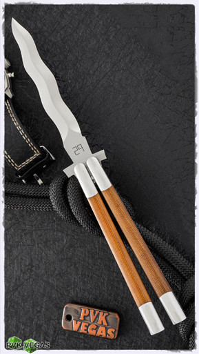 29 Knives Custom Balisong 5" Longwave Kriss W/Natural Canvas Micarta - PVK