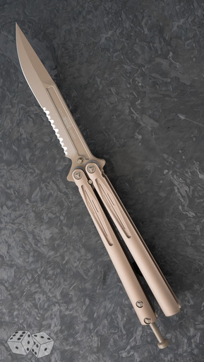 Microtech Tachyon III Balisong Knife 173-2TN Desert Tan Serrated - PVK
