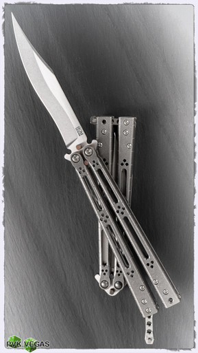 Hom Design Basilisk-R Titanium Stonewashed Balisong Butterfly Knife ...