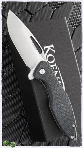 Koenig Knives Arius, Two-Tone M390 Steel Blade, Patterned Blue Carbon ...