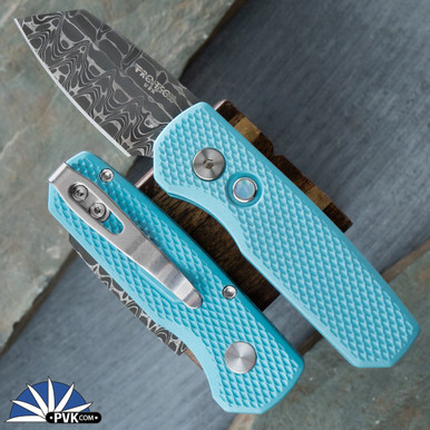 Protech Runt 5 ATL 2024 Intrepid Damascus Reverse Tanto Blade, Textured ...