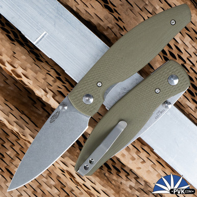 TRM Atom, Stonewash 20CV, OD Green G10 3D Lizard Skin Scales - PVK