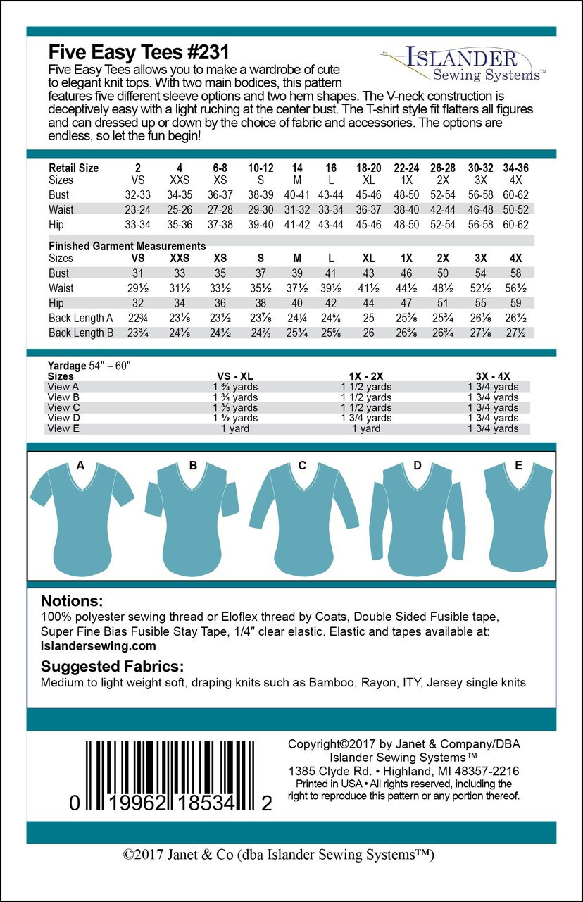 Five Easy Tees - Islander Sewing Systems - The Sewing Place