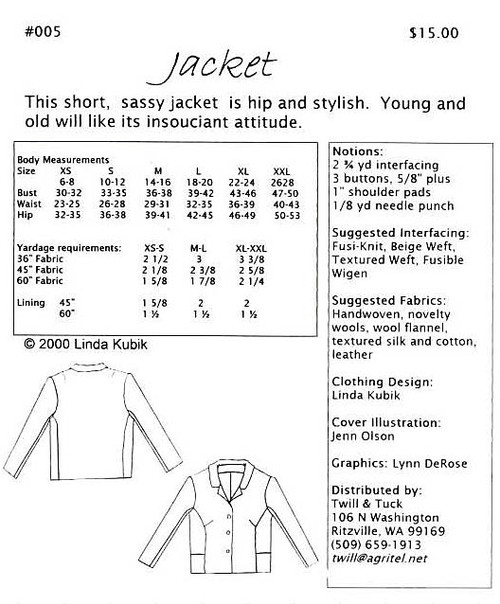 Jacket 005 Pattern - Elements - The Sewing Place