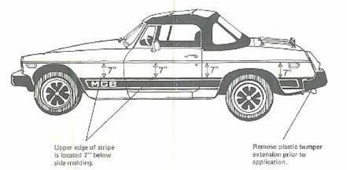1974-1980 MG MGB OEM Lower Rocker Side Stripe Kit GT Roadster