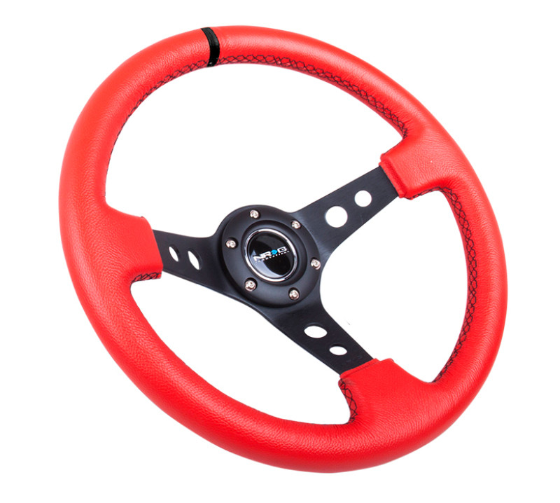 NRG Reinforced Steering Wheel (350mm / 3in. Deep) Red Suede w/Blk ...