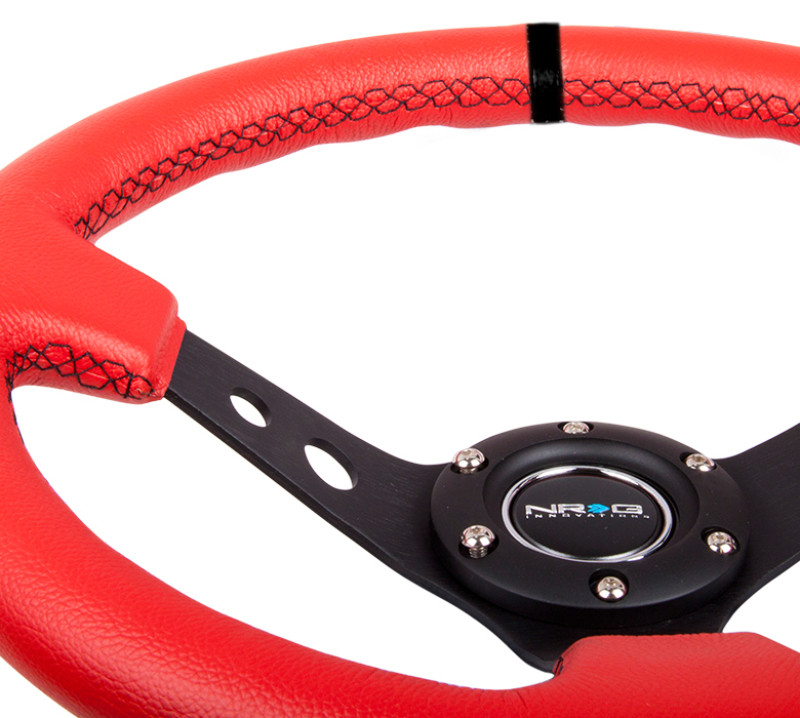 NRG Reinforced Steering Wheel (350mm / 3in. Deep) Red Suede w/Blk ...