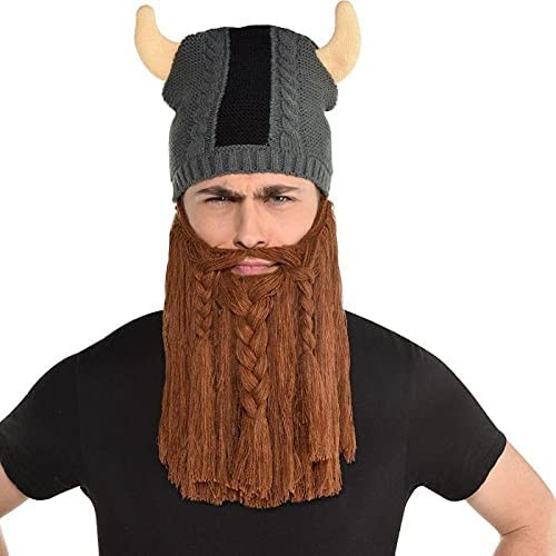 Viking Hat w/Beard Yarn Funny Fancy Dress Up Halloween Adult Costume ...