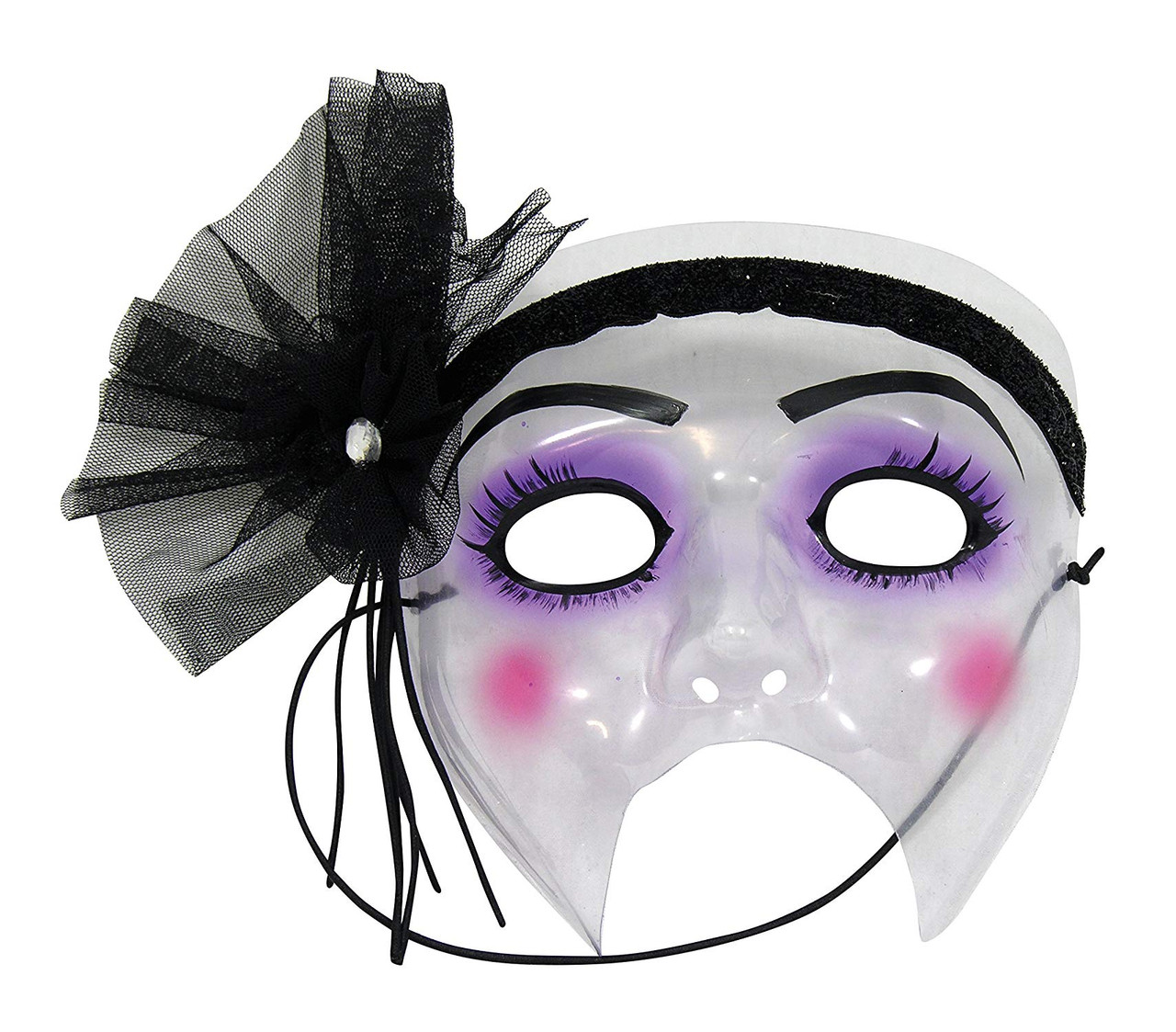 Flapper Transparent Plastic Mask Fancy Dress Halloween Adult Costume ...