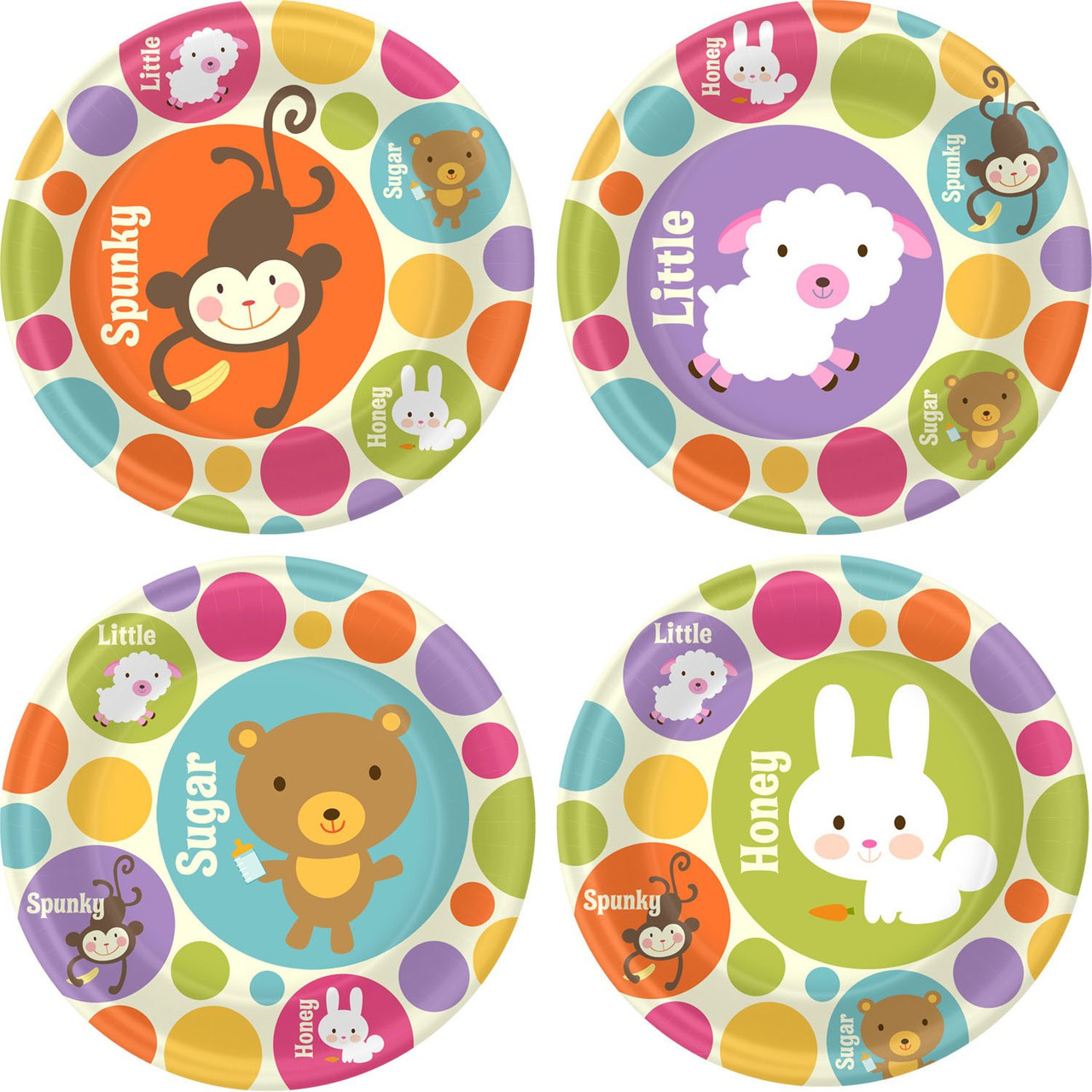 Baby Animal Dots Polka Safari Farm Baby Shower Party 9" Paper Dinner ...