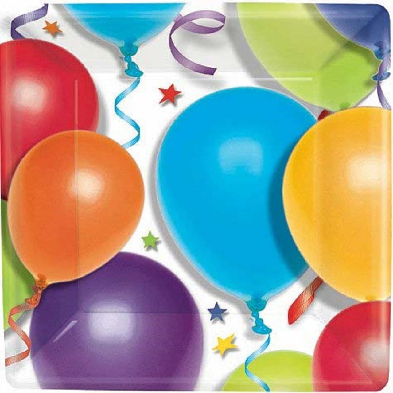 Balloons & Stars Streamers Celebration Birthday Party 10" Square ...