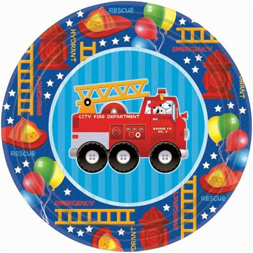 Fire Engine Fun Truck Firefighter Kids Birthday Party 9" Paper Dinner ...