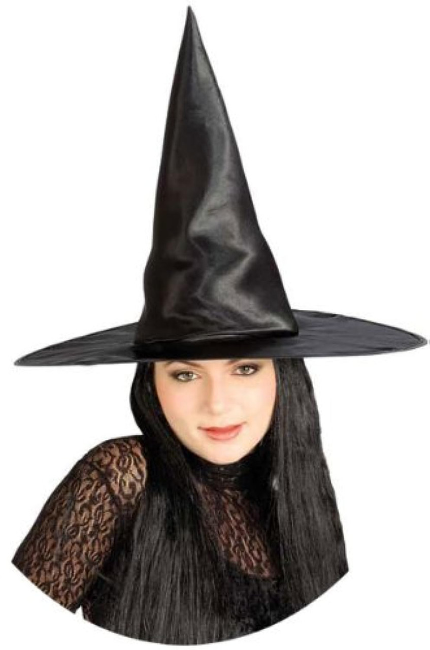 Satin Witch Hat w/Black Hair Adult Costume Accessory - Parties Plus