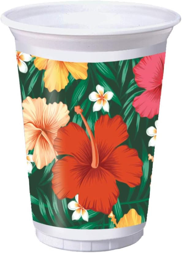 Tropical Flowers Floral Beach Summer Luau Theme Party 16 oz. Plastic ...