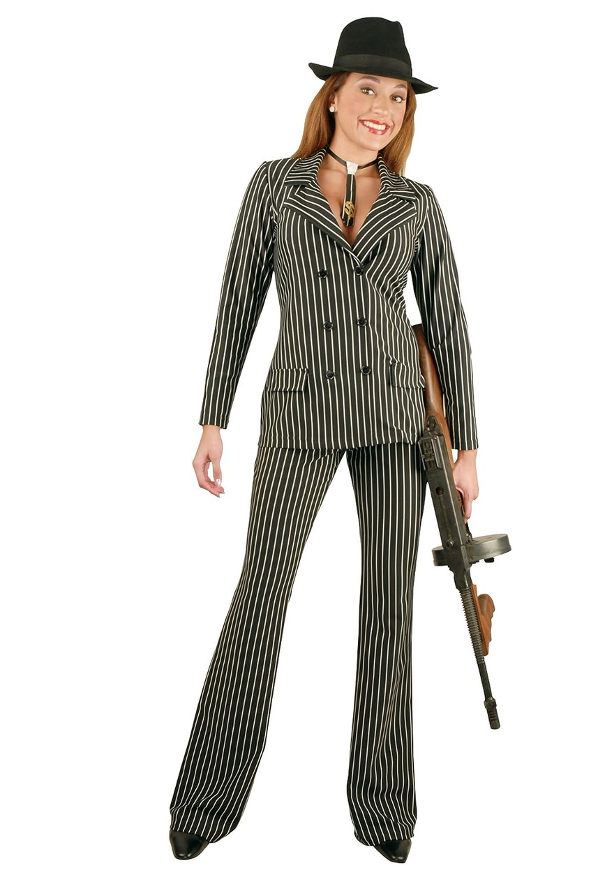 Gangster Moll Suit Mobster Pinstripe Fancy Dress Up Halloween Costume 2