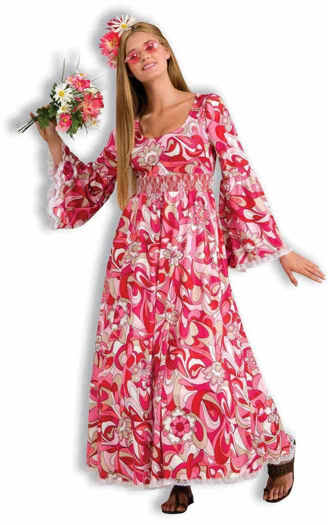 Flower Child 60's Hippie Woodstock Girl Fancy Dress Up Halloween Adult ...
