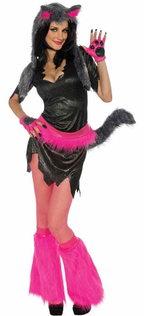 Wild Wolf Flirty Fluffy Animal Pink Fancy Dress Up Halloween Sexy Adult ...