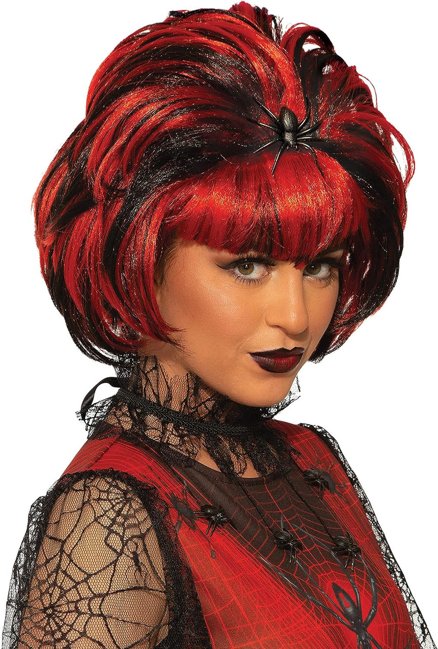 Widow Spider Wig Black Red Vampire Fancy Dress Up Halloween Costume ...