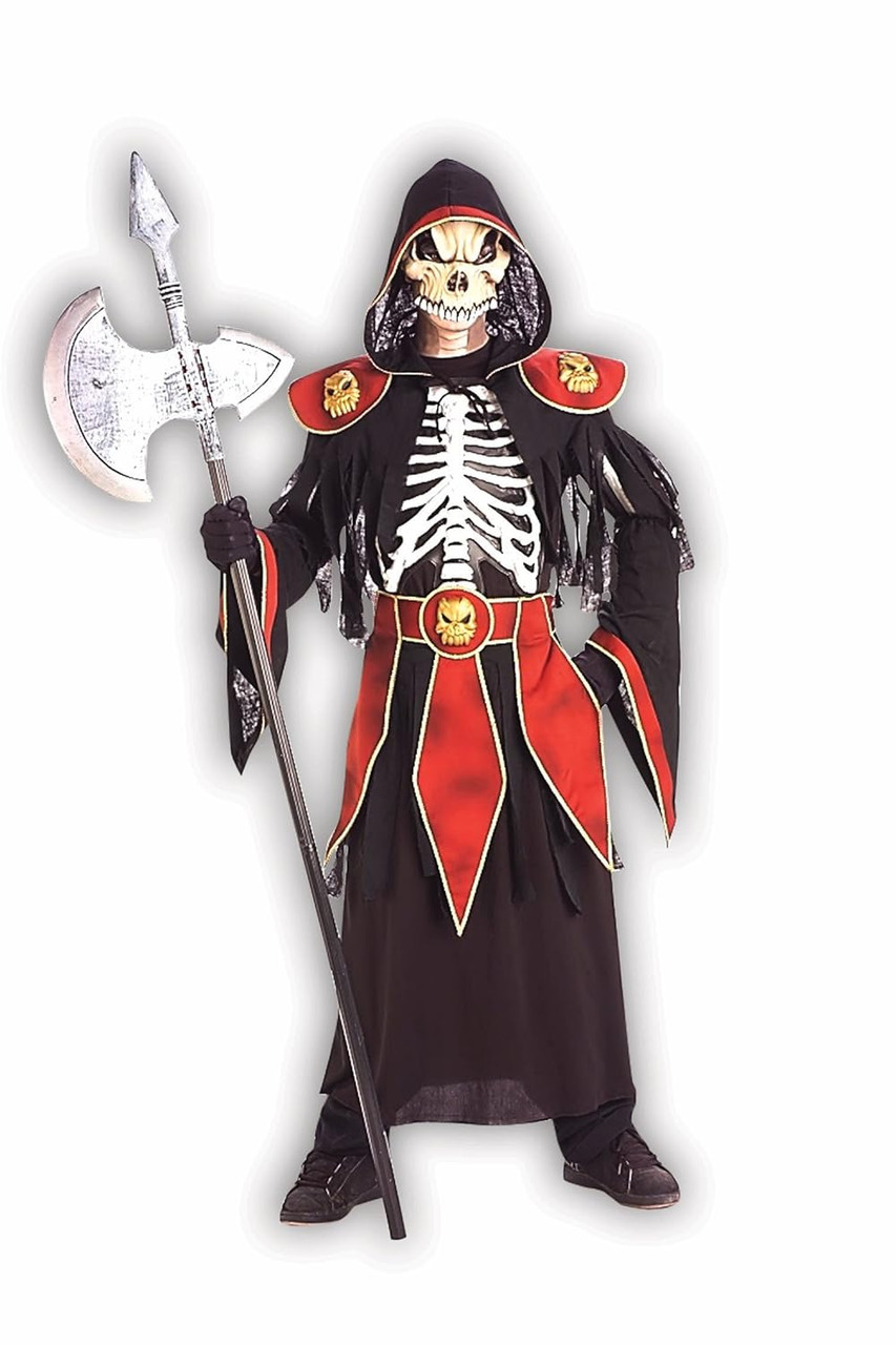 Bare Bones Reaper Skull Skeleton Grim Robe Fancy Dress Adult Halloween ...