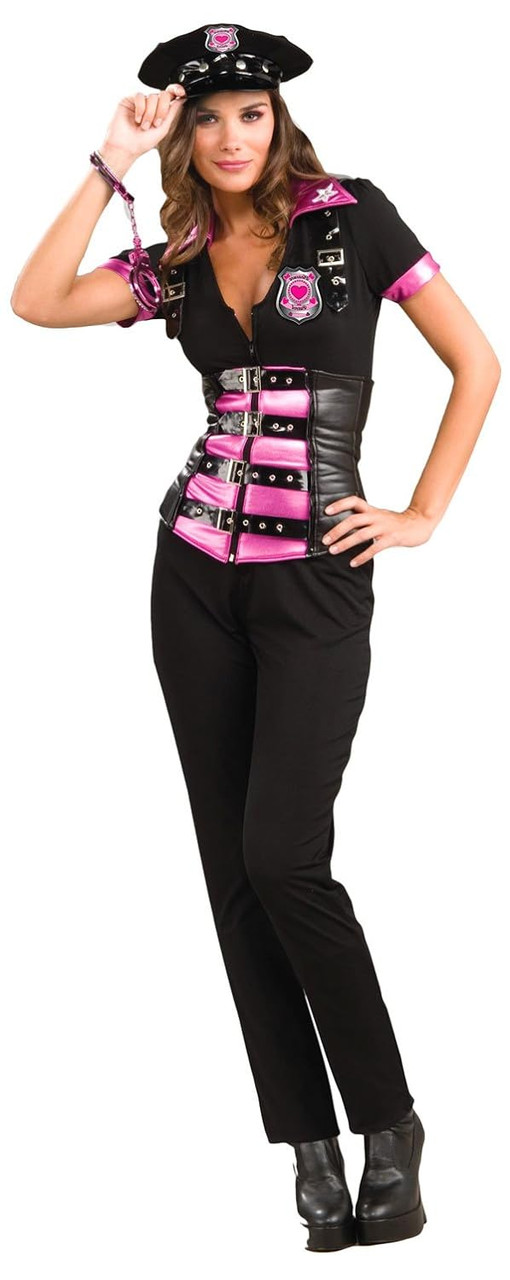 Fashion Police Officer Black Pink Fancy Dress Up Halloween Sexy Adult ...