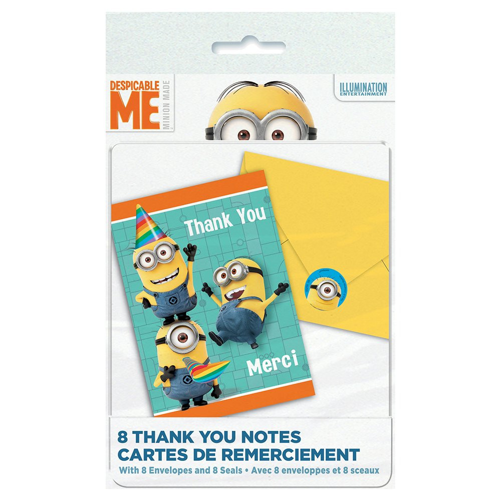Despicable Me Minions Cartoon Movie Kids Birthday Party Thank You Notes ...