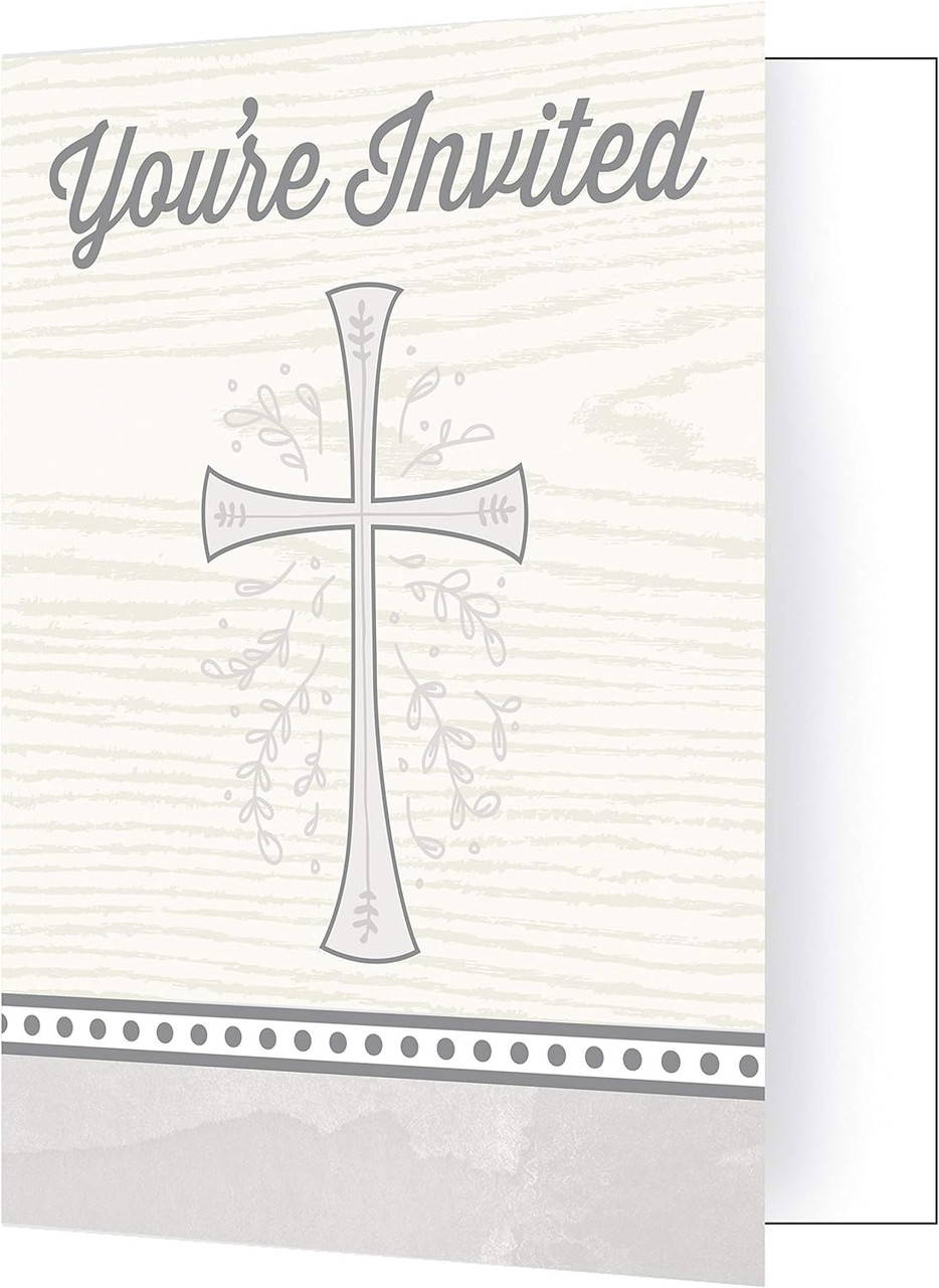 Divinity Silver Cross Christian Religious Theme Party Invitations w ...