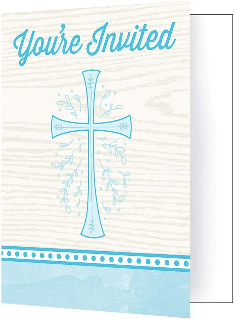 Divinity Blue Cross Christian Religious Theme Party Invitations w ...