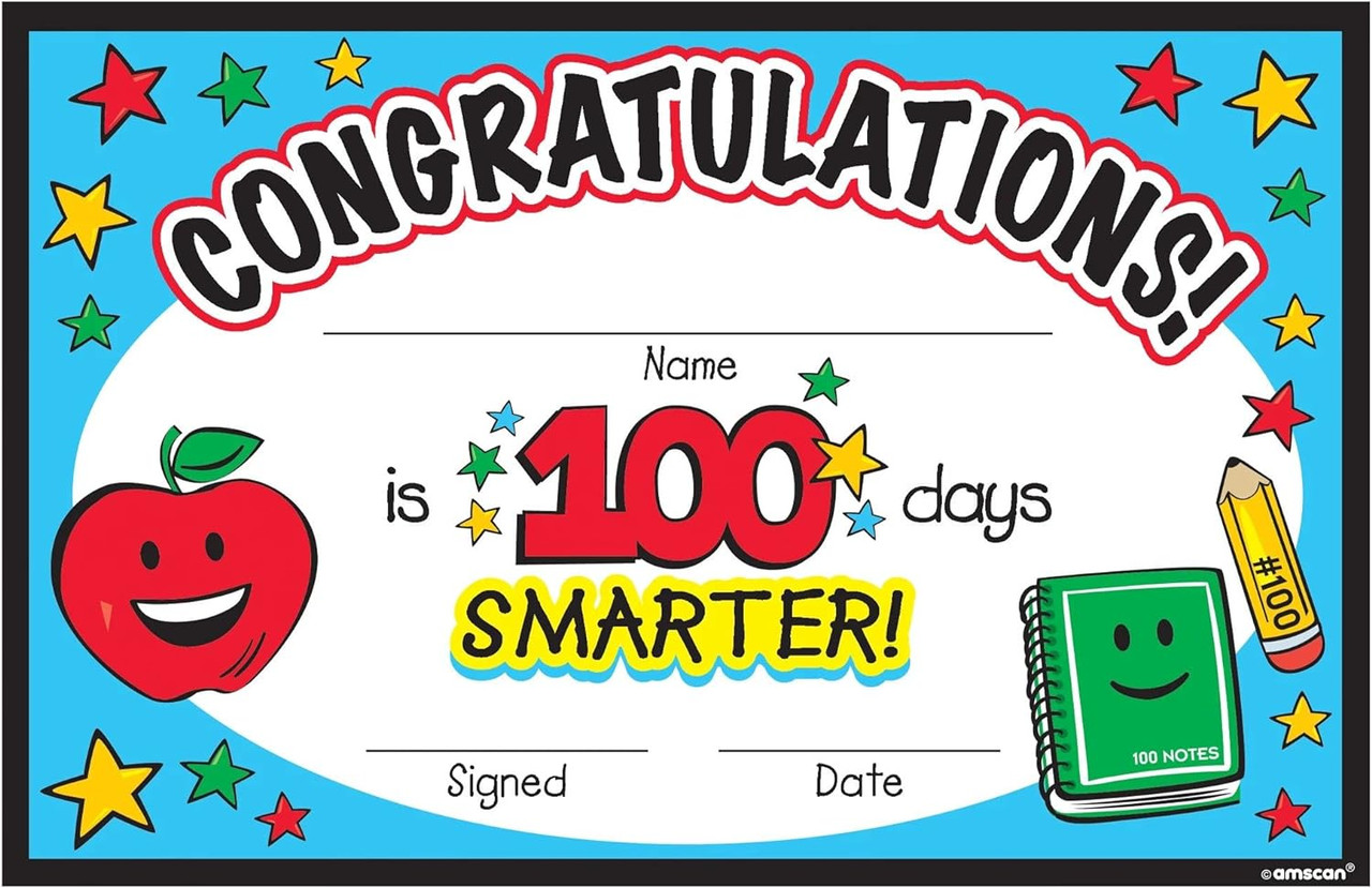 100th Day of School 100 Days Kids Party Favor Certificates - Parties Plus