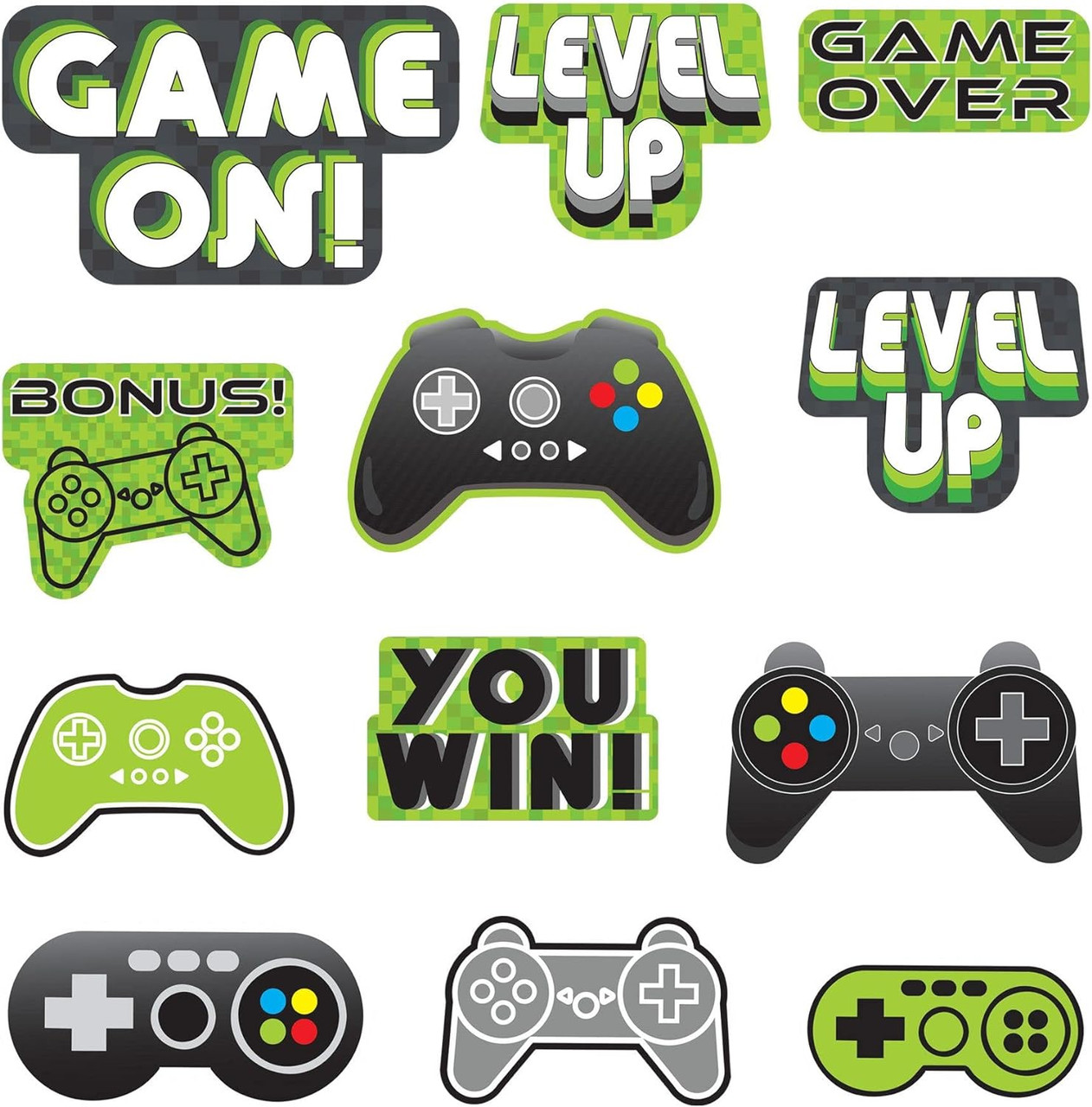 Level Up Video Game Gamer Kids Birthday Party Decoration Paper Cutouts ...