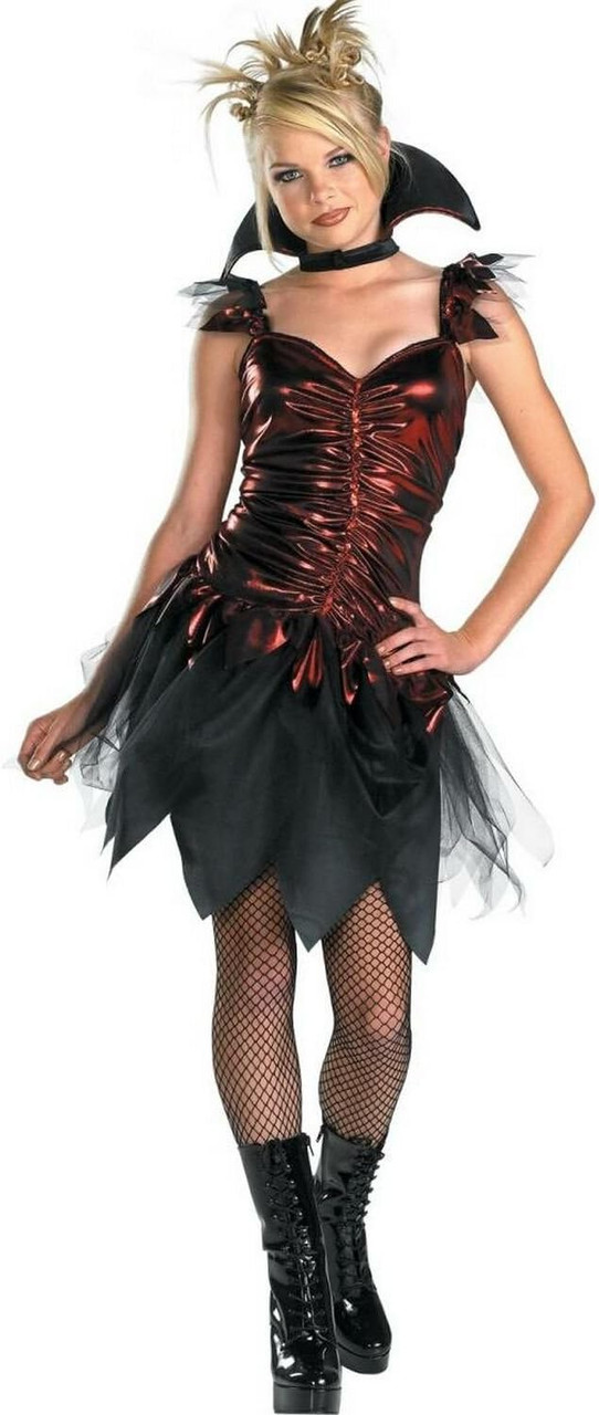 Glitzy Vampira Vampire Gothic Red Fancy Dress Halloween Child Teen ...