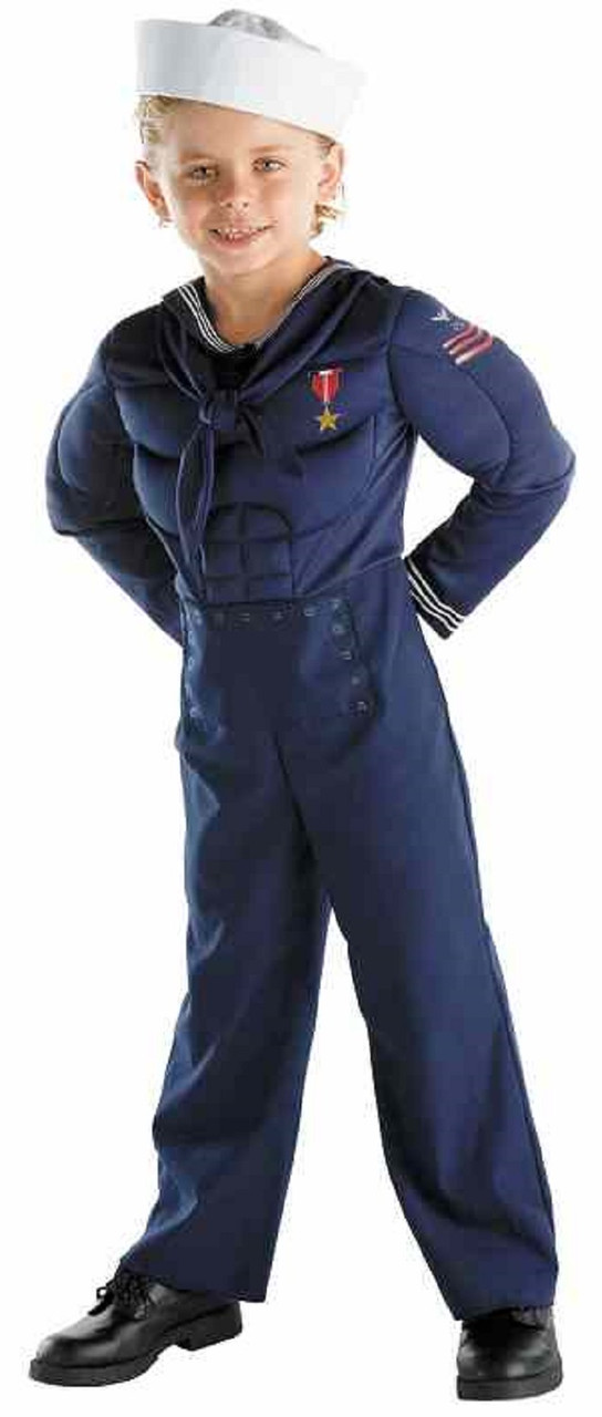 Sailor Navy Blue Military Popeye Muscle Fancy Dress Up Halloween Child ...