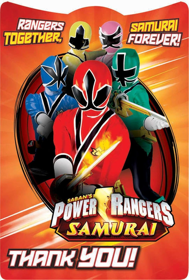 Power Rangers Samurai Cartoon Show Kids Birthday Party Thank You Notes ...