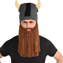 Viking Hat w/Beard Yarn Funny Fancy Dress Up Halloween Adult Costume ...