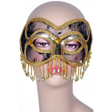 Beaded Lace & Sequin Venetian Mask Adult Costume Accessory BLACK/GOLD ...