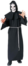 Horror Robe Black Hooded Grim Reaper Ghoul Fancy Dress Halloween Adult ...