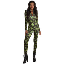 Cannabis Queen Catsuit Marijuana Pimp Fancy Dress Up Halloween Adult ...