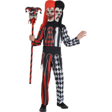 Two-Faced Jester Evil Clown Circus Carnival Fancy Dress Halloween Child ...