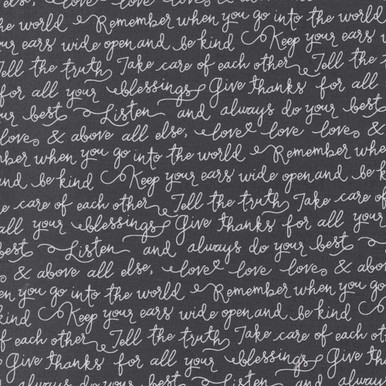 Moda Country Rose Farmhouse Script Charcoal Fabric by Lella Boutique ...