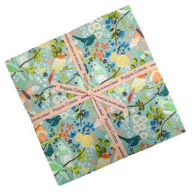 Poppie Cotton Serenity Blooms 10" Squares Fabric 42 Pieces by Ginger Deverell - Old Mill Quilting