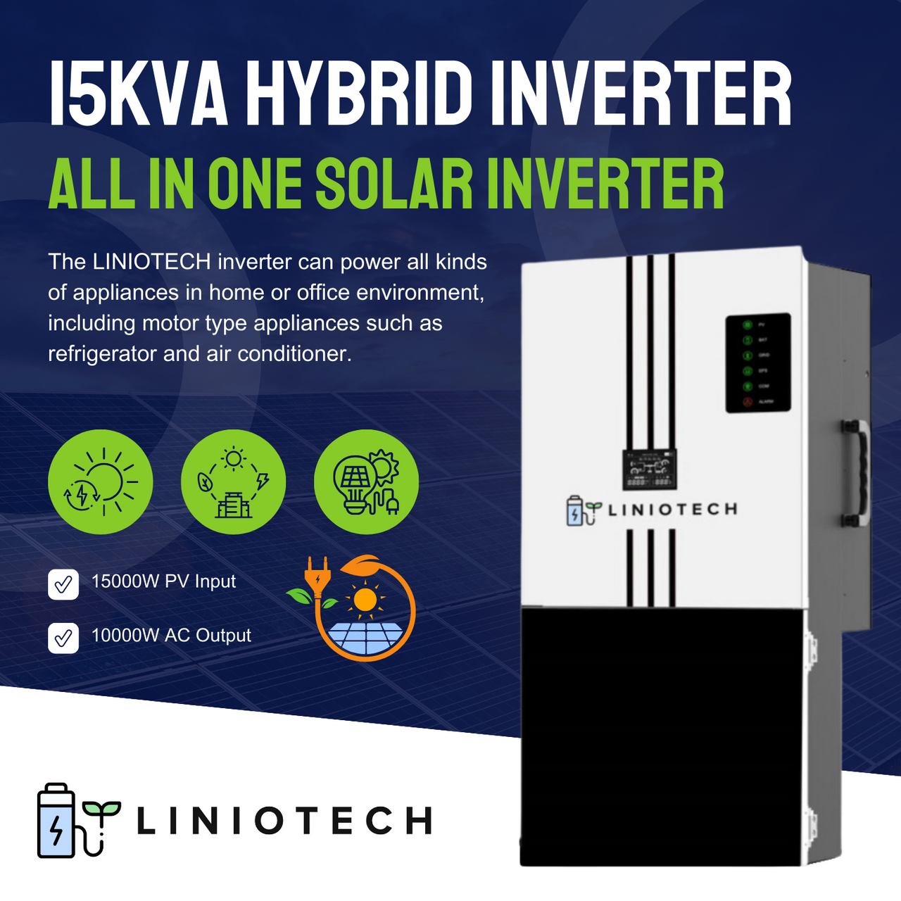 Liniotech 15KVA Hybrid Inverter All in One solar Inverter 15kW PV Input ...