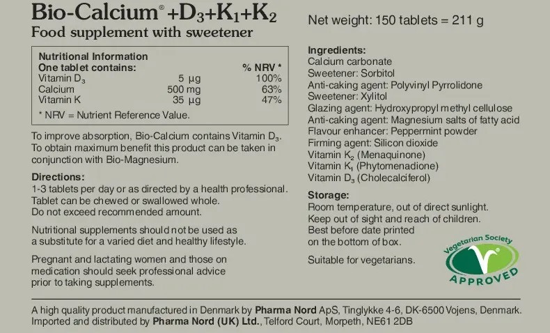 Pharma Nord Bio-Calcium, D3, K1 & K2 - 150 Tablets | Blukoo