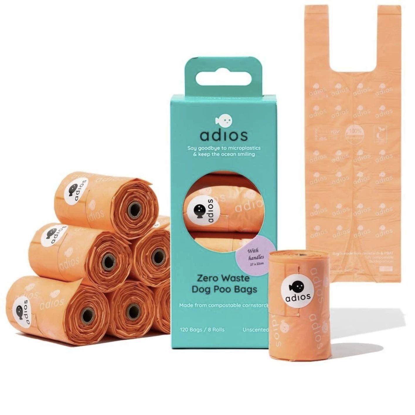 Adios Plastic Compostable Poo Bags with Handles Pink 120 Bags | Blukoo