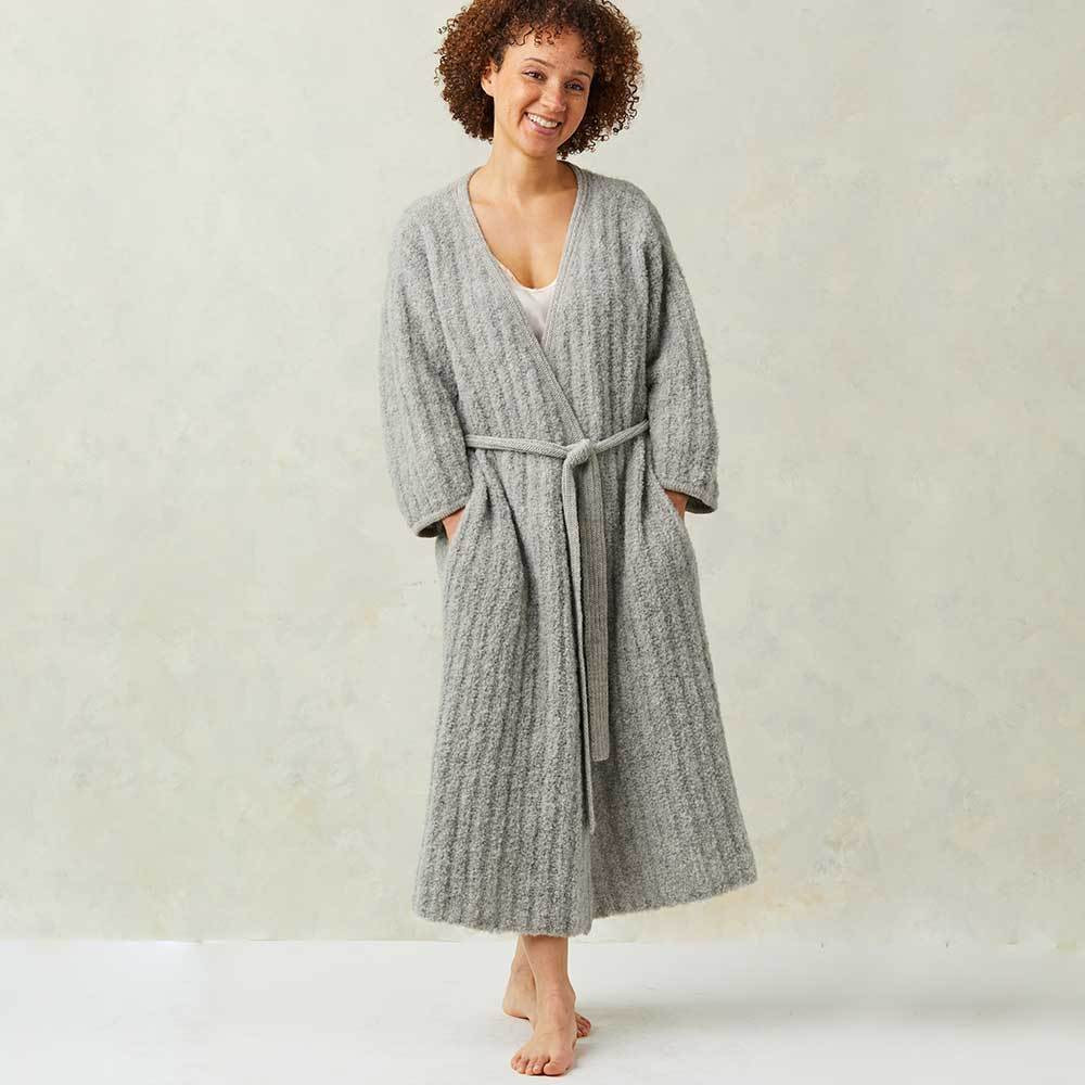 Handmade Women's Robe | Soft Gray Boucle Alpaca Robe | SERRV
