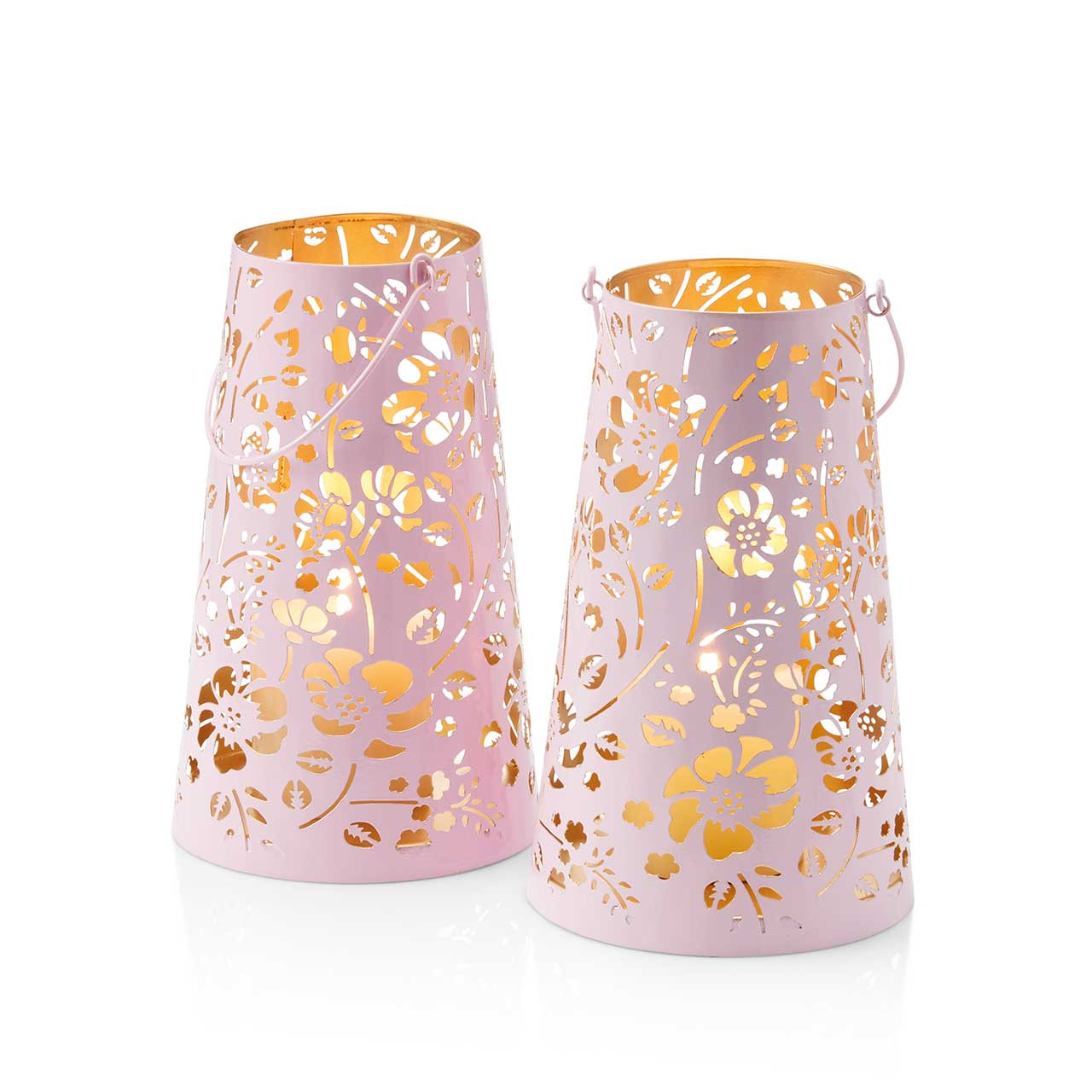 Set of 2 Large Pink Floral Metal Candle Lanterns | SERRV