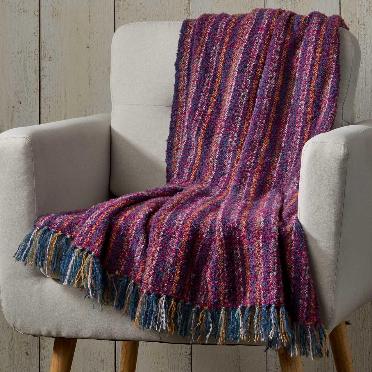 Cozy Boucle Throw Blanket | Jewel-Toned Decorative Throw