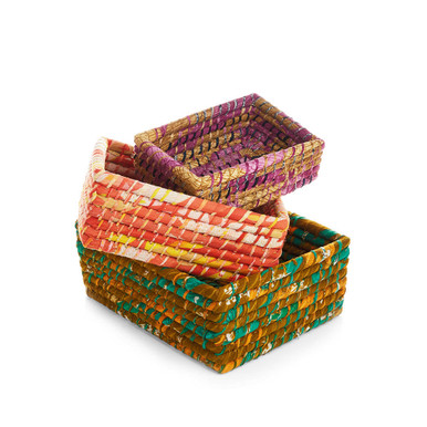 Handmade Storage Baskets | Set of 3 Nesting Sari Baskets | SERRV