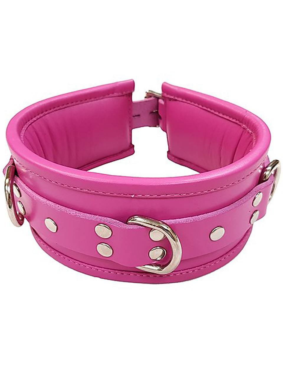 Rouge Padded Leather 3 Three D Ring Bondage Collar Choice of Colour ...