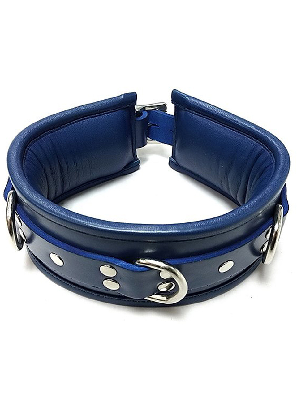 Rouge Padded Leather 3 Three D Ring Bondage Collar Choice of Colour ...