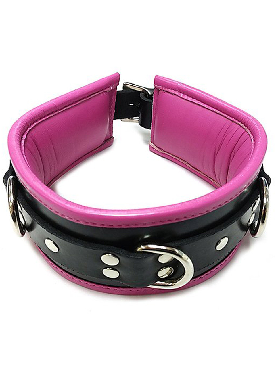 Rouge Padded Leather 3 Three D Ring Bondage Collar Choice of Colour ...